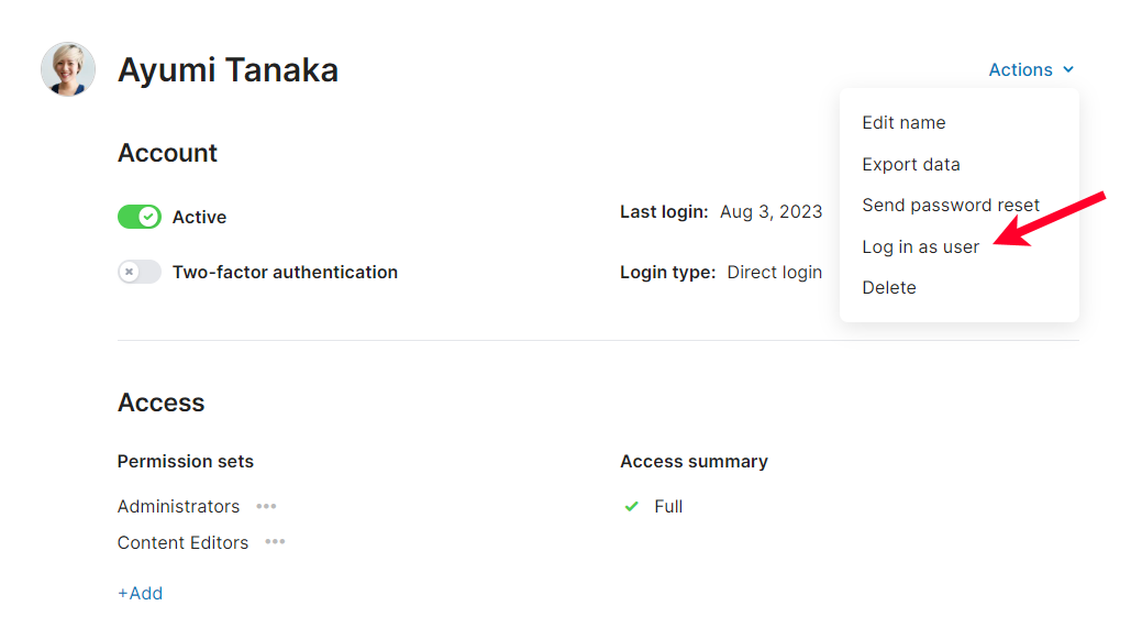 Log in as another user